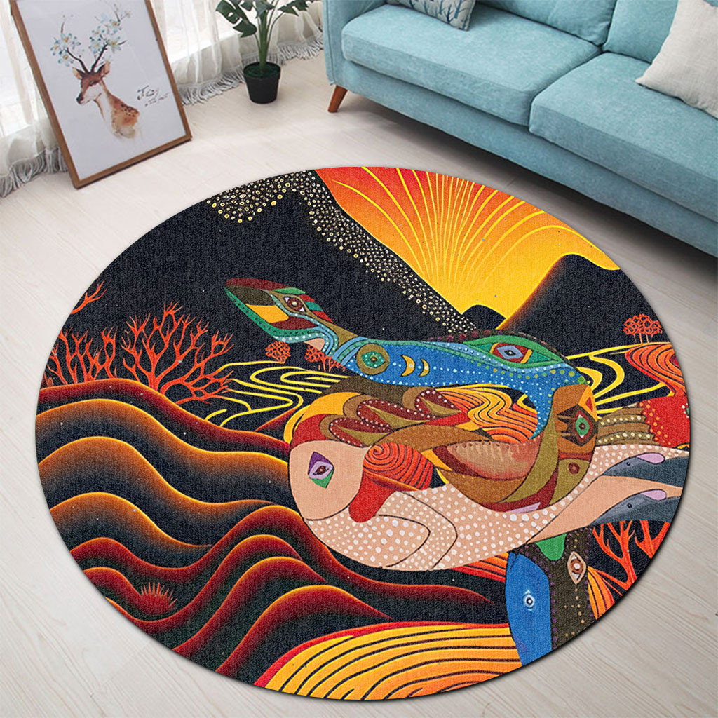 Australia Aboriginal Round Rug - Rainbow Serpent In Aboriginal Dreaming ...