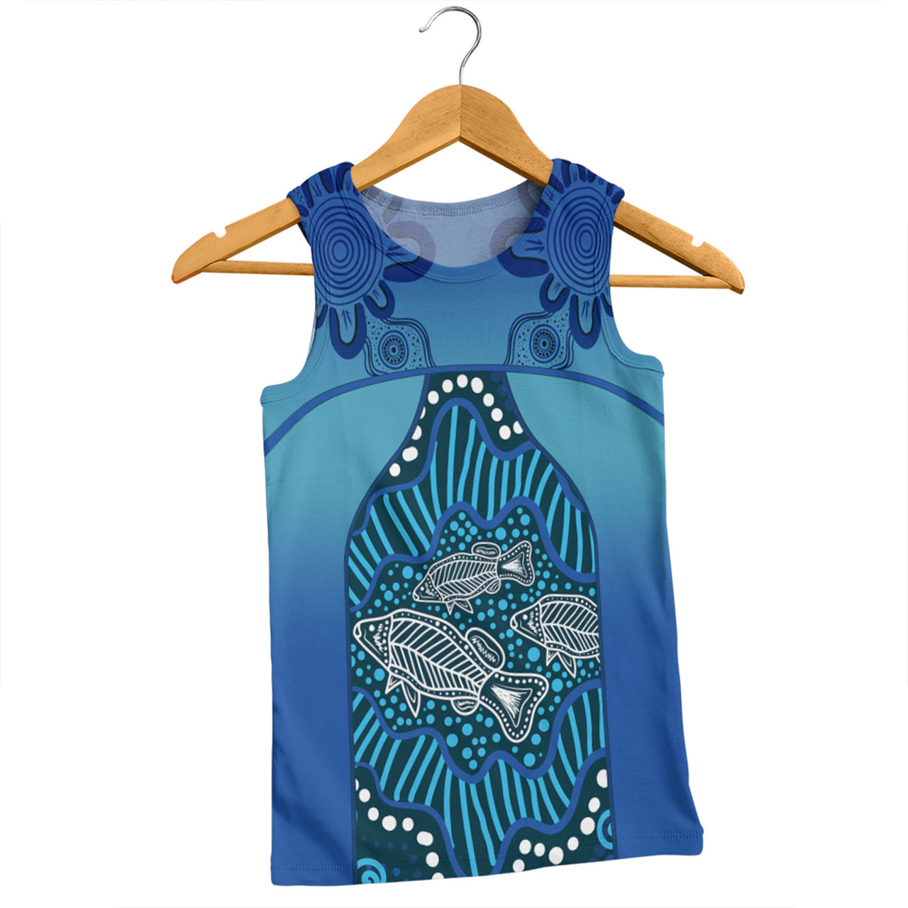 Australia Aboriginal Custom Men Singlet - Blue Aboriginal Dot With Fish ...