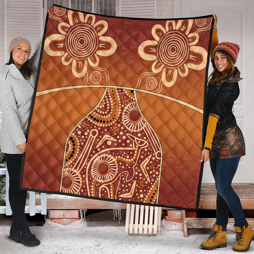 Australia Aboriginal Quilt - Brown Kangaroo In Aboriginal Dot Art Quilt