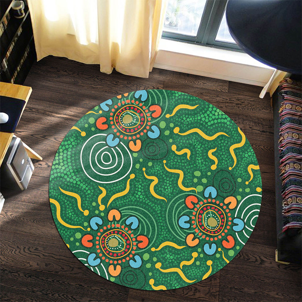 Australia Aboriginal Round Rug - Green Painting With Aboriginal ...