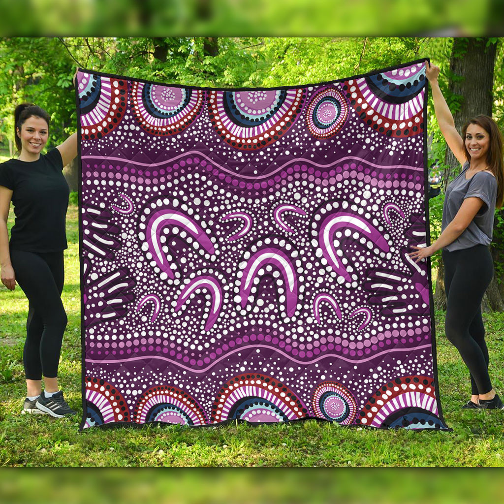 Australia Aboriginal Quilt - Purple Aboriginal Dot Art Style Painting Quilt