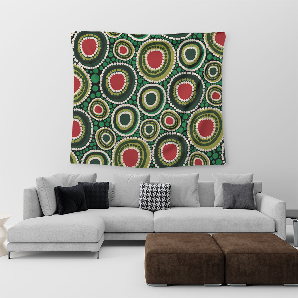 Australia Aboriginal Tapestry - Green Dot Art Circle Pattern From ...