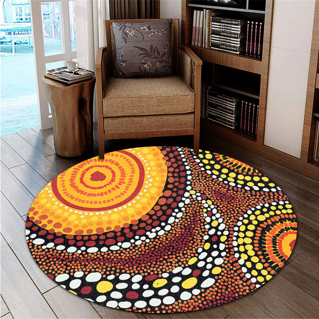 Australia Aboriginal Round Rug - Brown Aboriginal Style Dot Art Round Rug