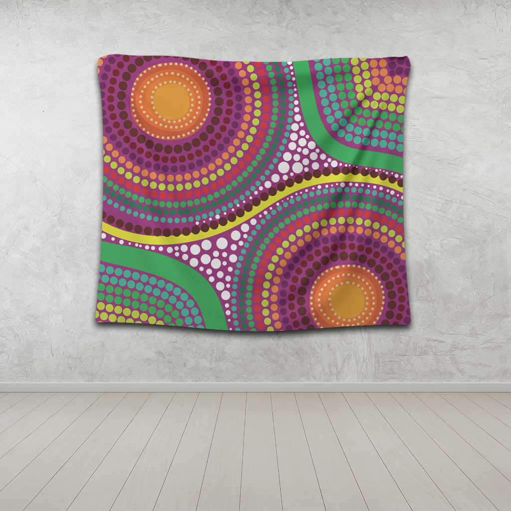 Australia Aboriginal Tapestry - Aboriginal Rainbow Dot Inspired Tapestry