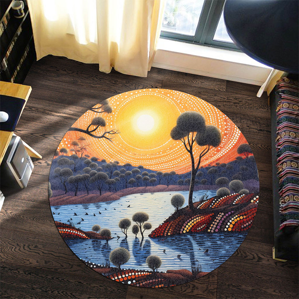 Australia Aboriginal Round Rug - Aboriginal River In Circle and Dot ...