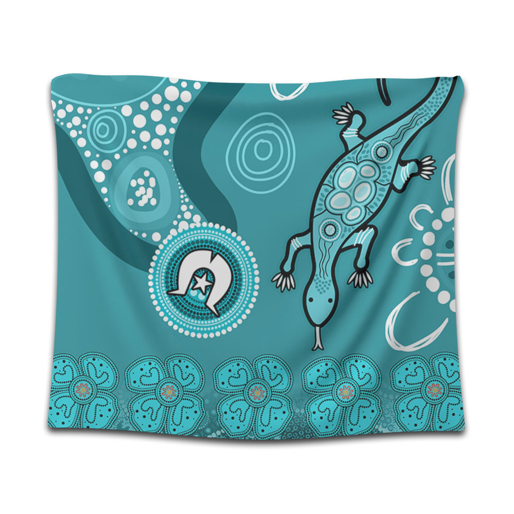 Australia Goanna Aboriginal Tapestry - Indigenous Dot Goanna (Teal Blue ...