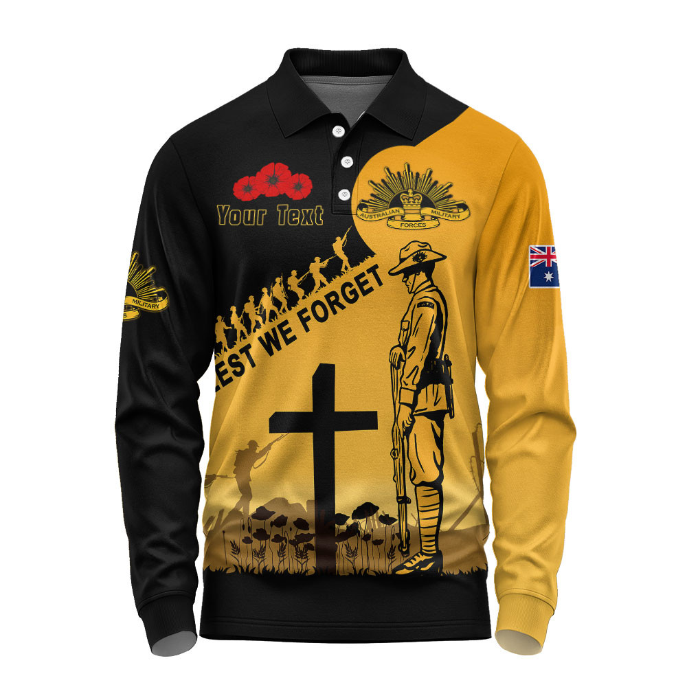 Australia Long Sleeve Polo Shirt Custom Anzac Day Soldiers Lest We ...
