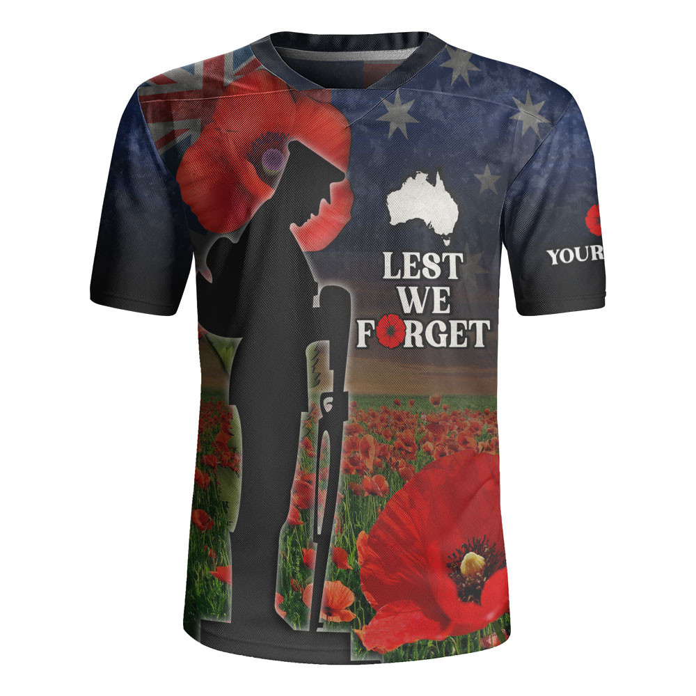 Australia Rugby Jersey - Custom Anzac Day Lest We Forget Red Poppies