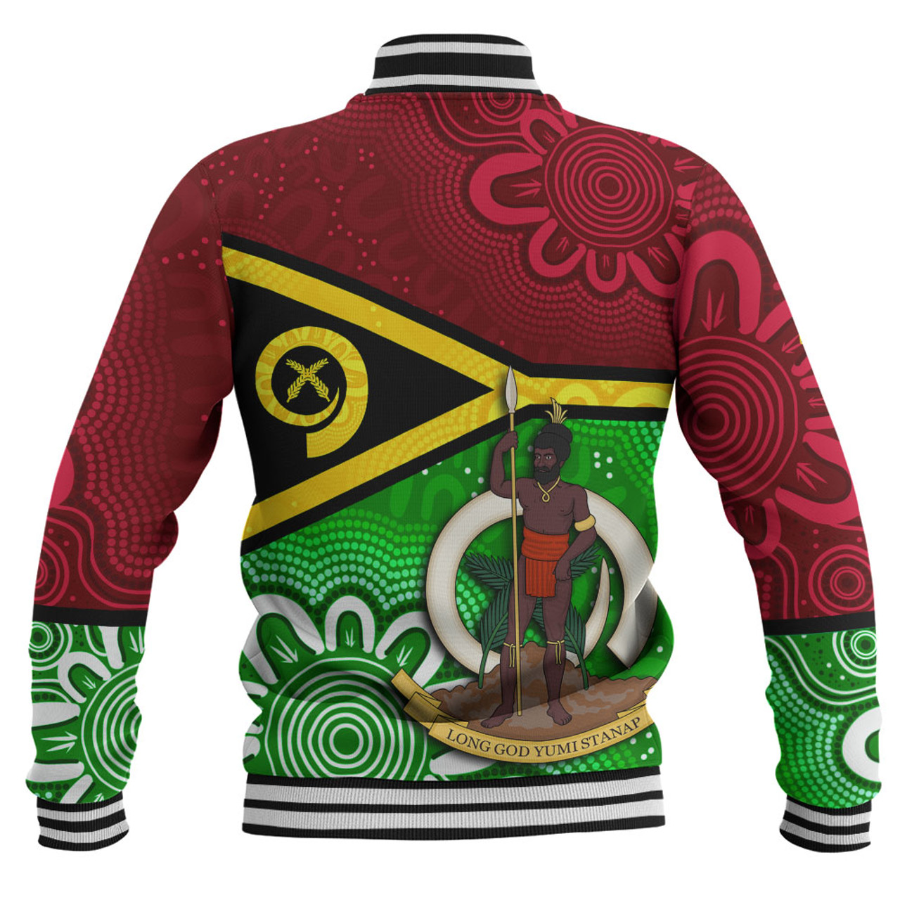 Vanuatu Baseball Jacket Custom Vanuatu Seal With Aboriginal Patterns