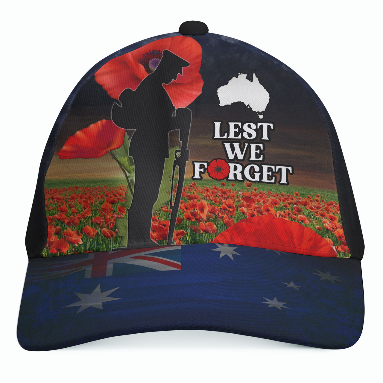 Australia Cap - Anzac Day Lest We Forget Red Poppies