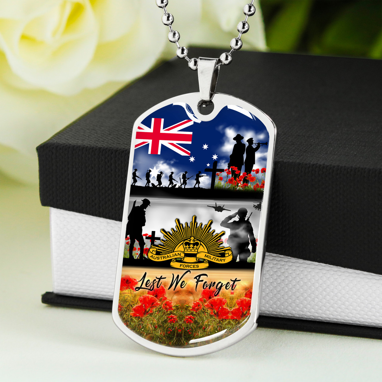 Australia Anzac Day Dog Tag Lest We Forget Soldiers And Poppy Flower