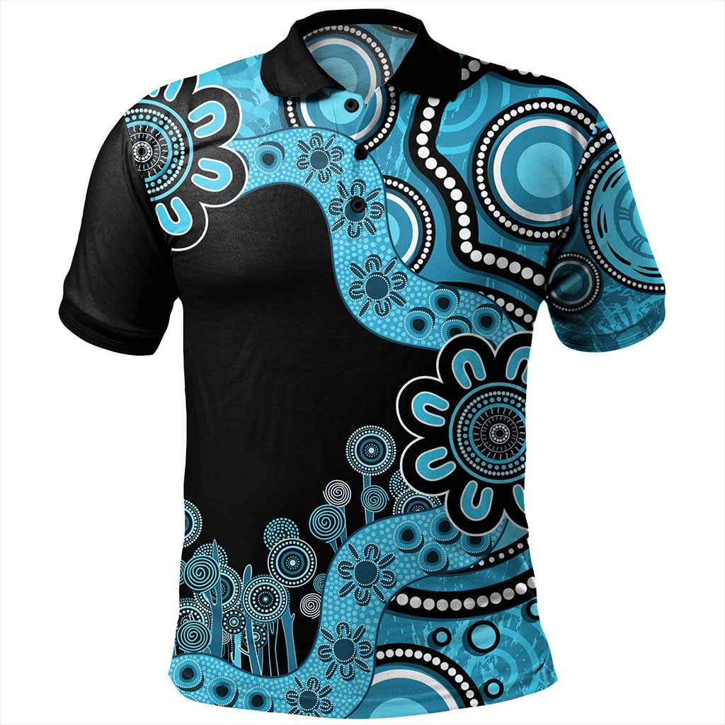 Australia Polo Shirt Aboriginal Indigenous Dot Painting Blue