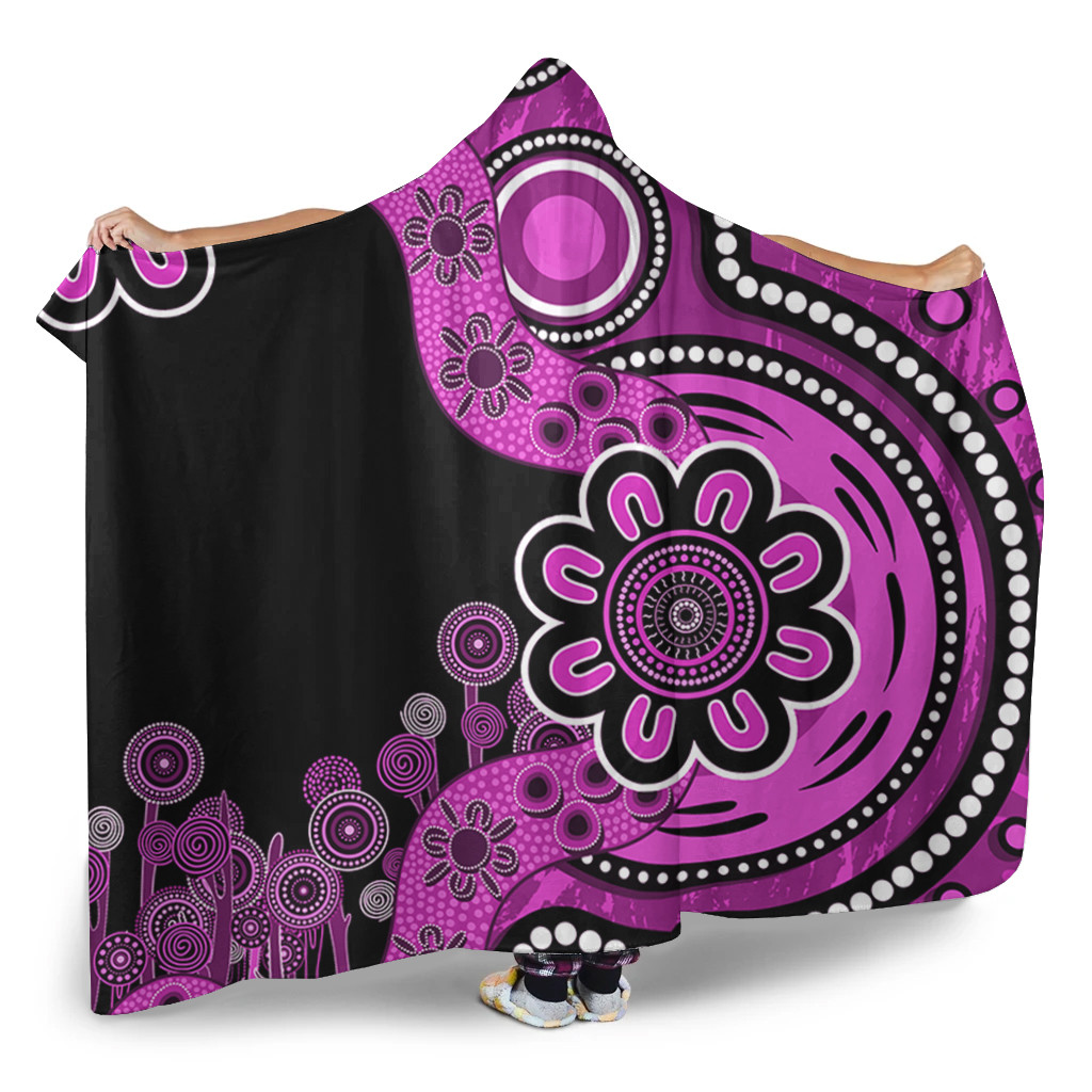 Australia Hooded Blanket Aboriginal Indigenous Dot Painting Pink