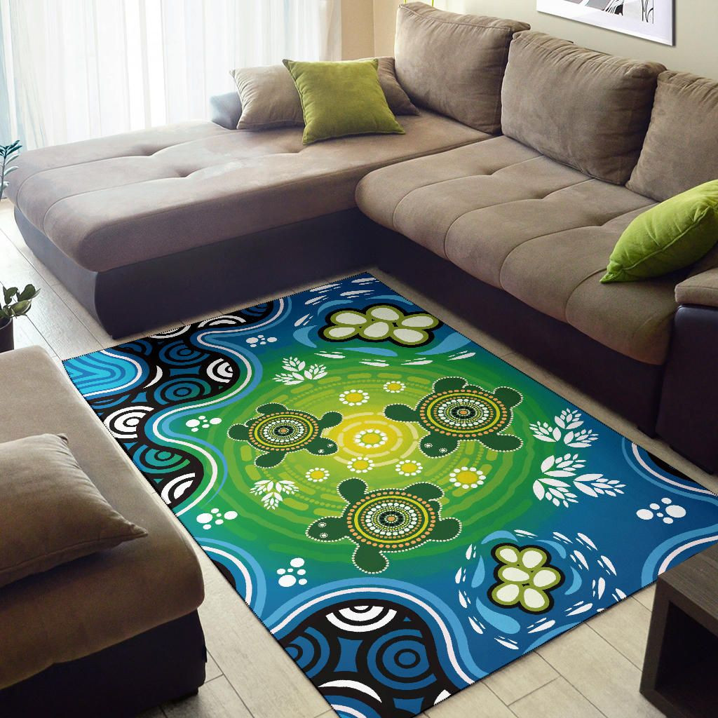 Australia Aboriginal Inspired Area Rug - Indigenous Green Turtles