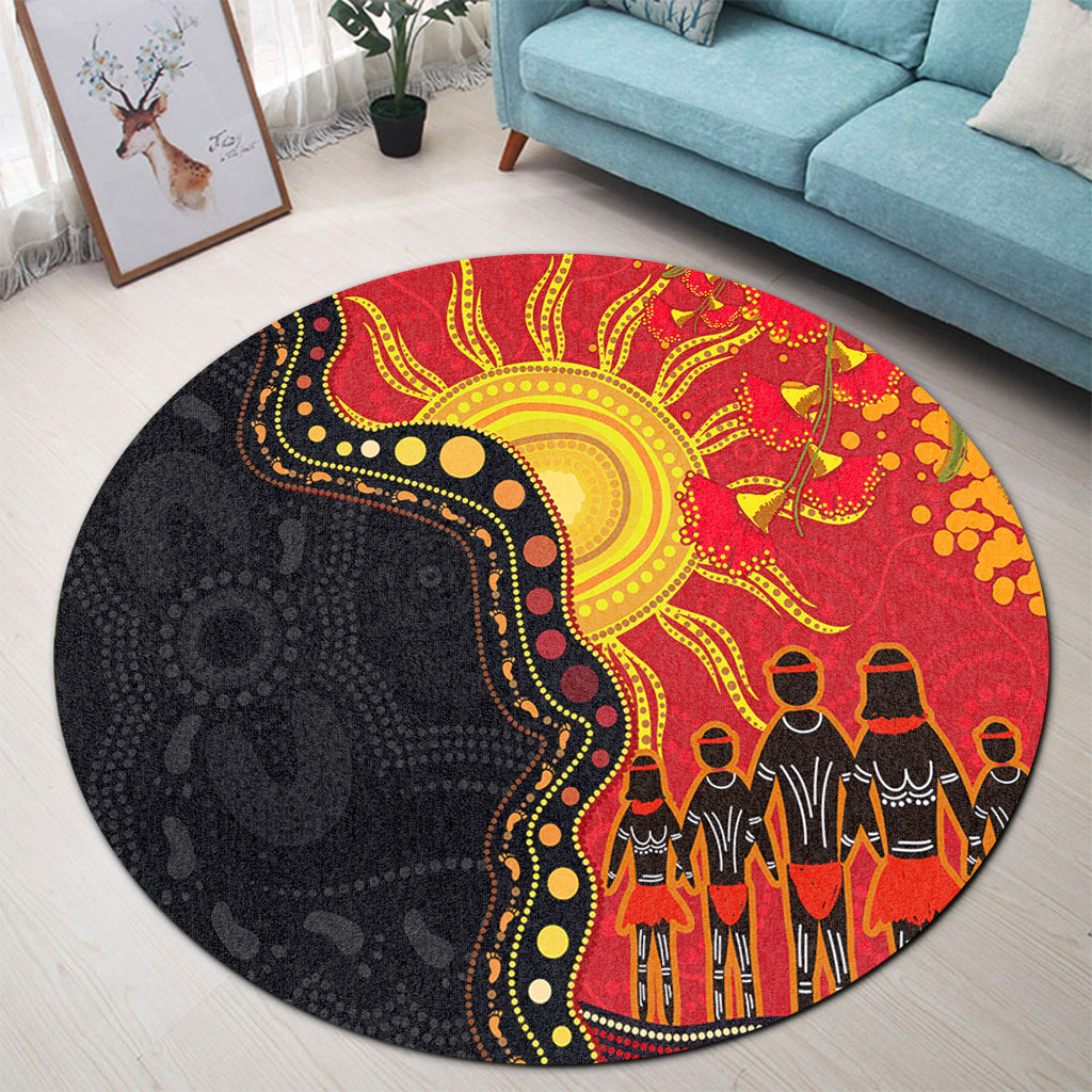 Australia Round Rug Indigenous Dot Painting Inspired By The Aboriginal Flag