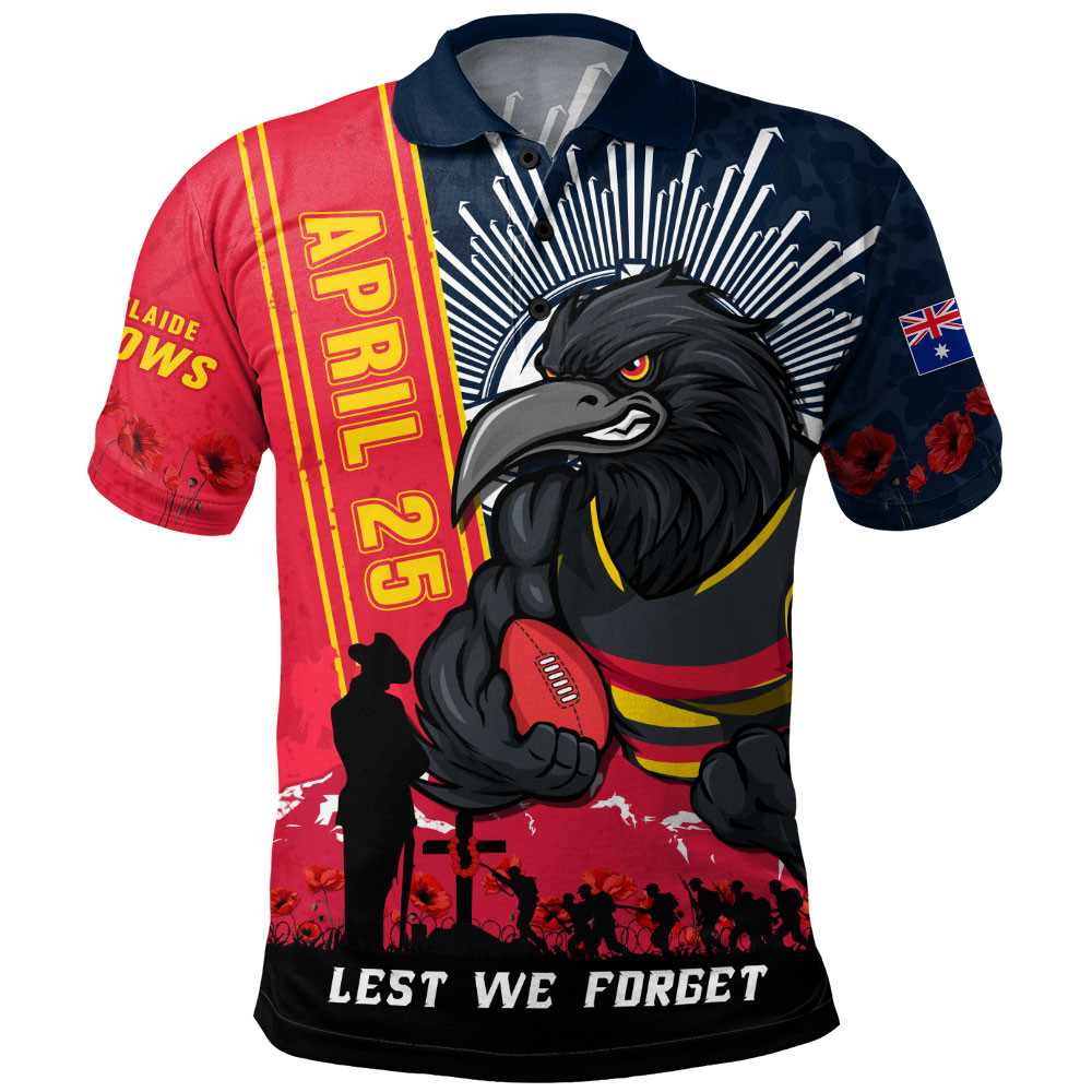 Adelaide Crows Polo Shirt Anzac Day Lest We Forget Memorial