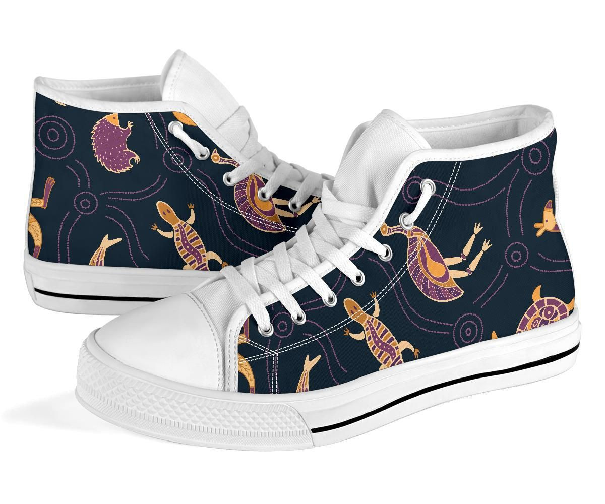 Australia High Top Canvas Shoes - Indigenous Animals Patterns