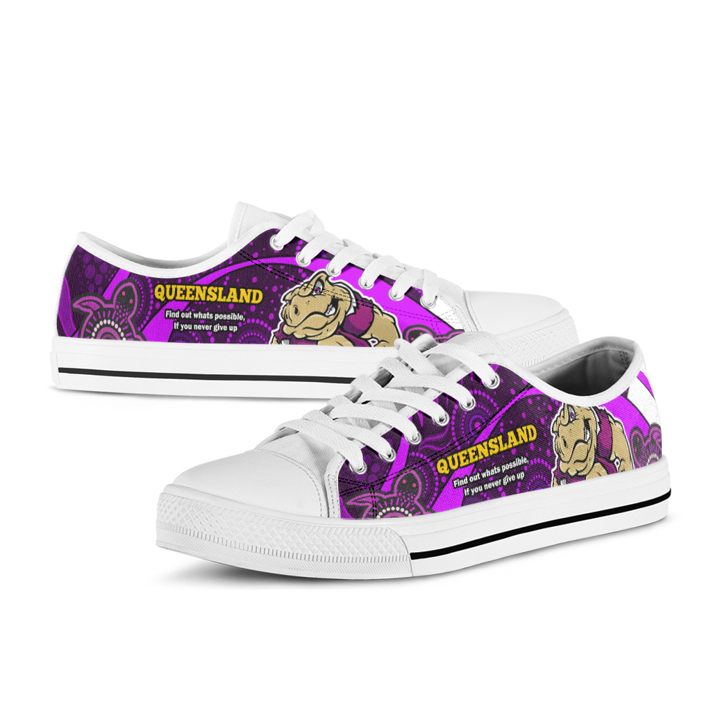 Queensland Low Top Shoes - Queensland Maroons Mascot With Aboriginal Art