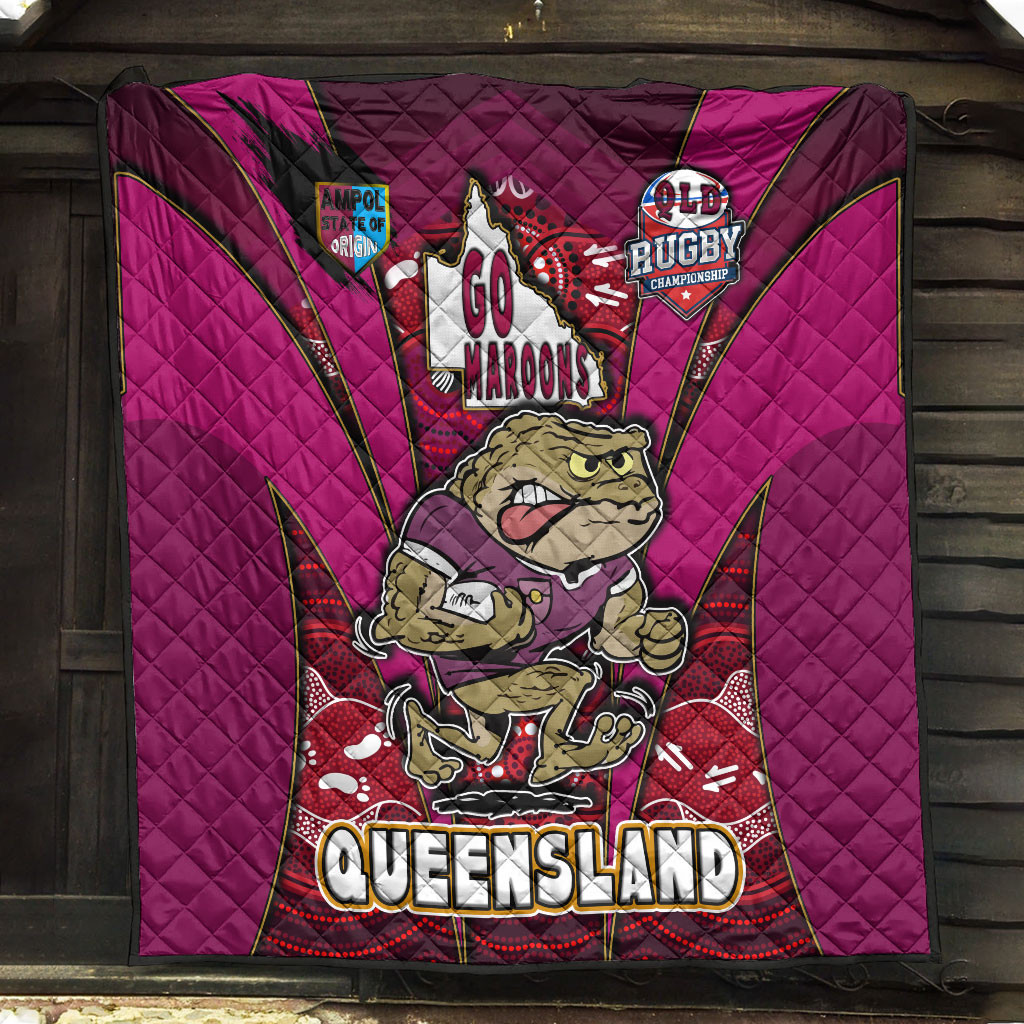 Queensland Team Quilt - Queensland Maroons Mascot With Aboriginal Art Quilt