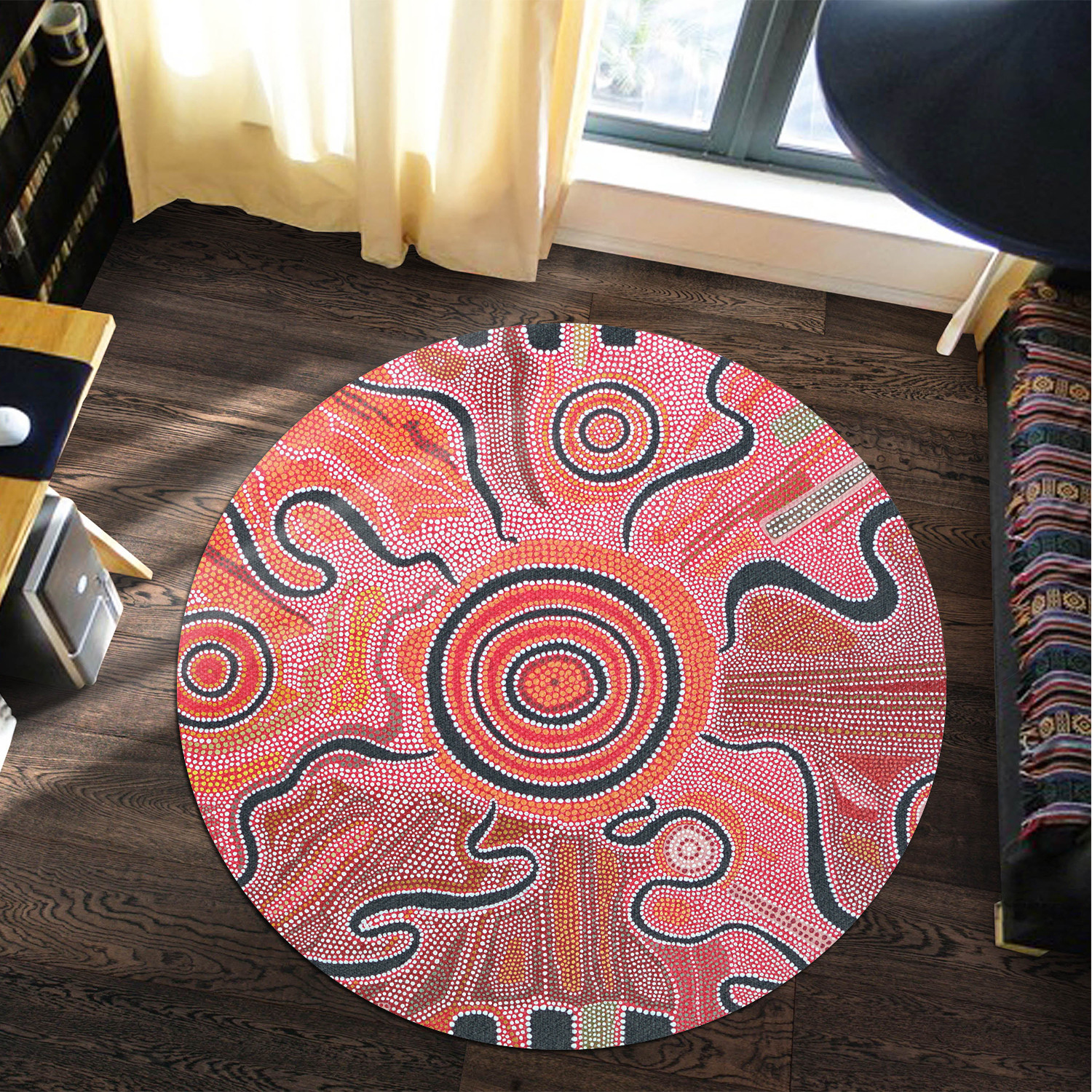 Australia Aboriginal Round Rug - Indigenous Footprint Landscape Round Rug