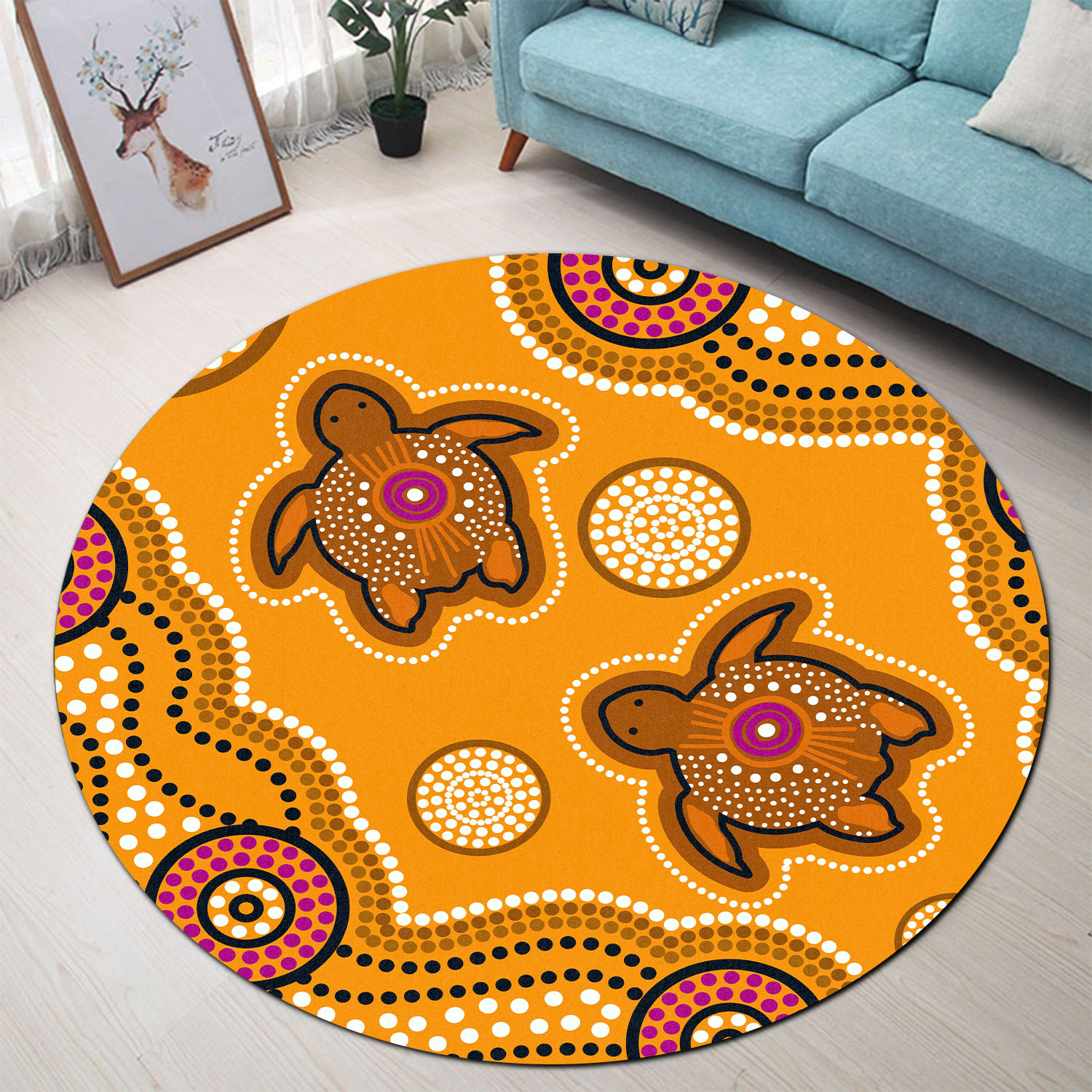 Australia Aboriginal Round Rug - Aboriginal Turtle Dot Art Round Rug