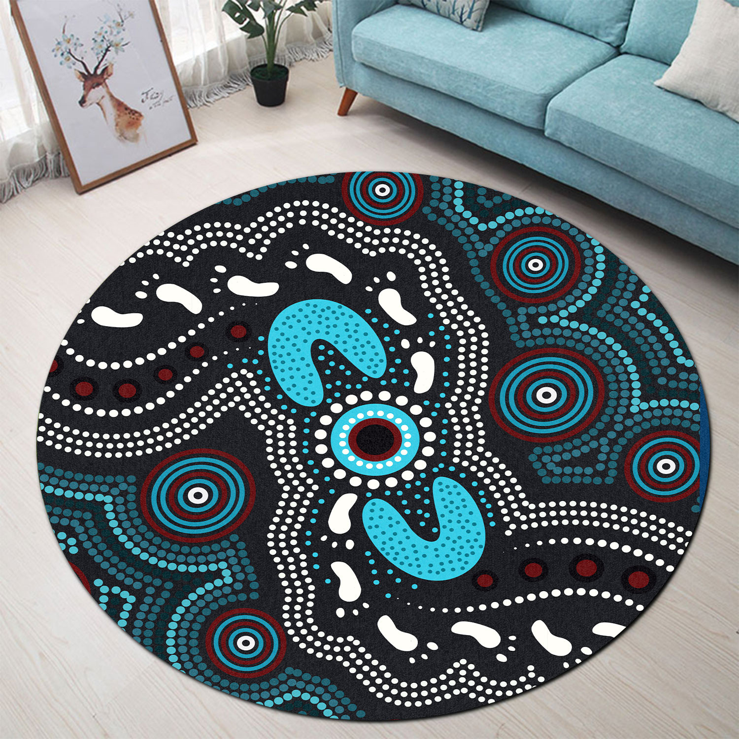 Australia Aboriginal Round Rug - Indigenous Footprint painting with ...