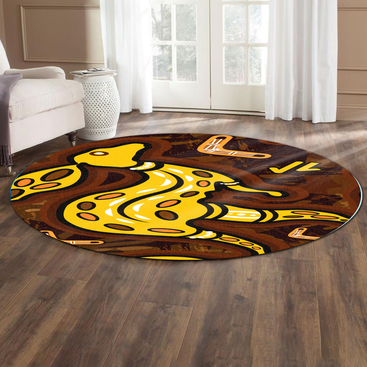 Australia Aboriginal Round Rug - Aboriginal art painting with kangaroo ...