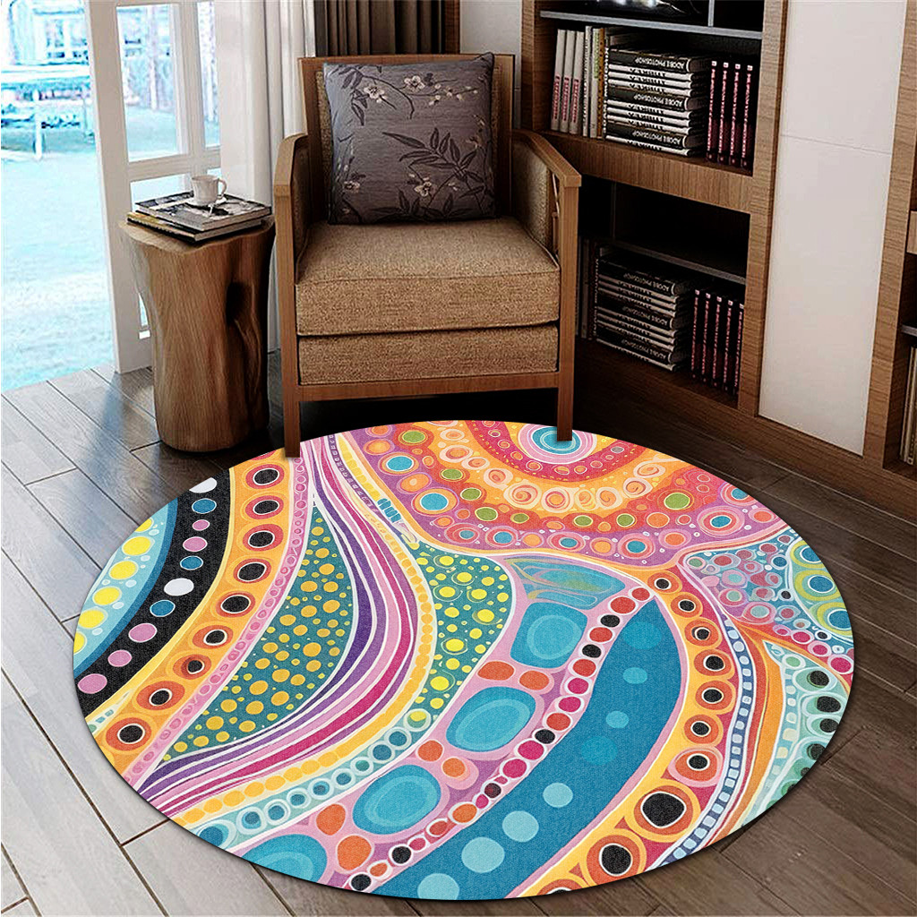 Australia Aboriginal Round Rug - Aboriginal Colourful Dots Art Inspired ...