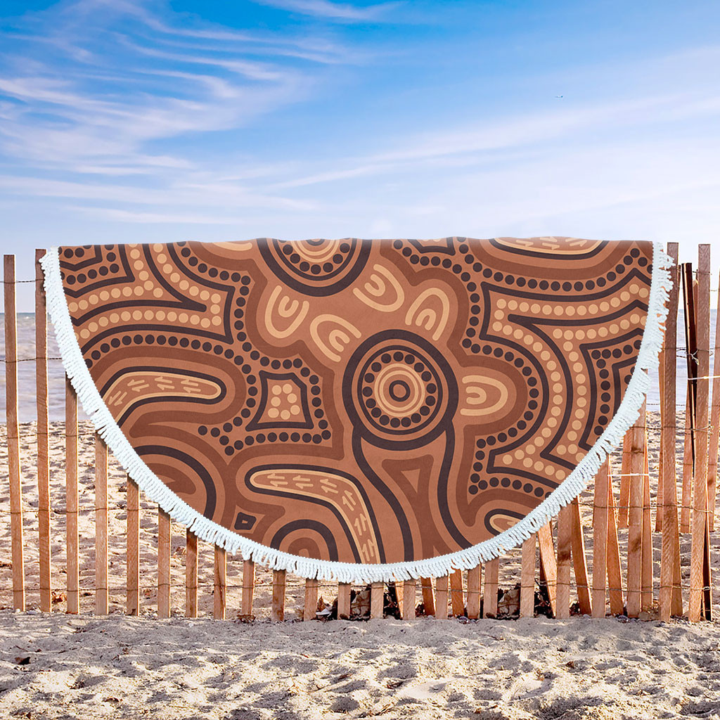 Australia Dot Painting Inspired Aboriginal Beach Blanket - Brown ...