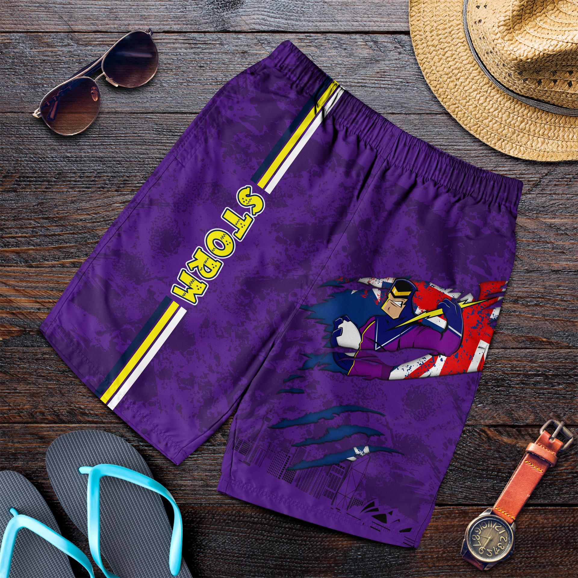 Melbourne Storm Men Short - Happy Australia Day Flag Scratch Style