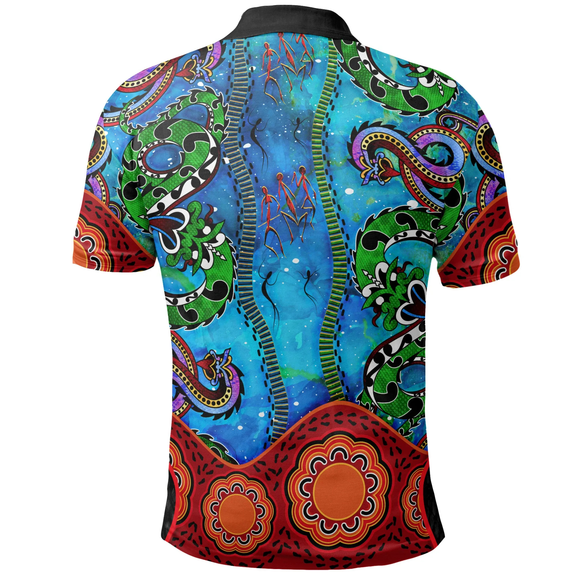 Australia Aboriginal Polo - Aussie Indigenous Patterns Blue
