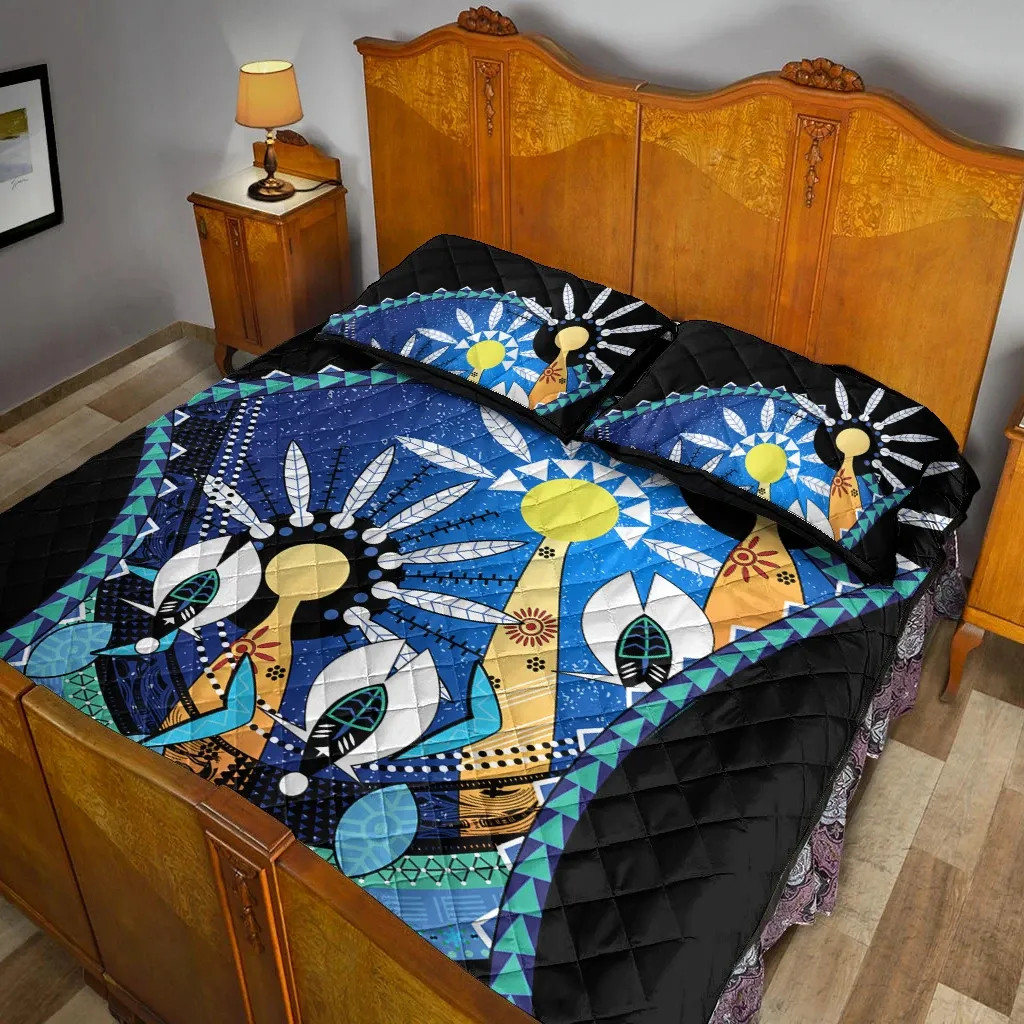 [Custom] Australia Torres Strait Quilt Bed Set - Dhari Mask In Plam Tree