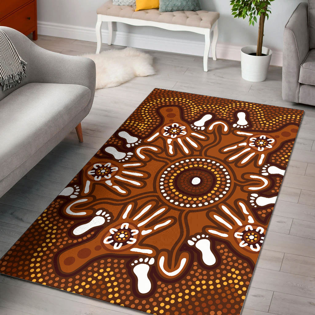 Australia Aboriginal Area Rug - Brown Aboriginal Hand Print Artwork