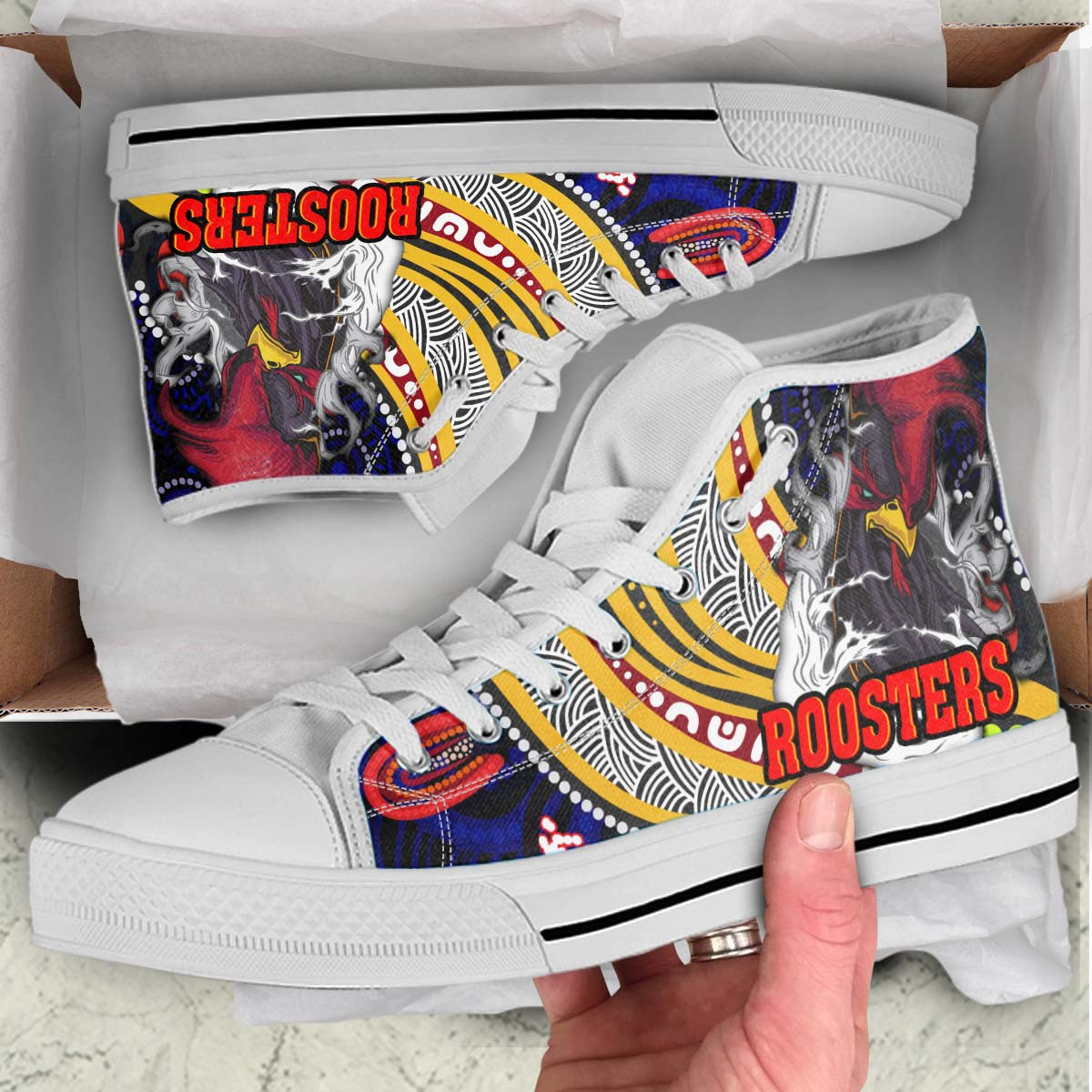 Sydney Roosters High Top Shoes - Angry Rooster with Aboriginal Inspired ...