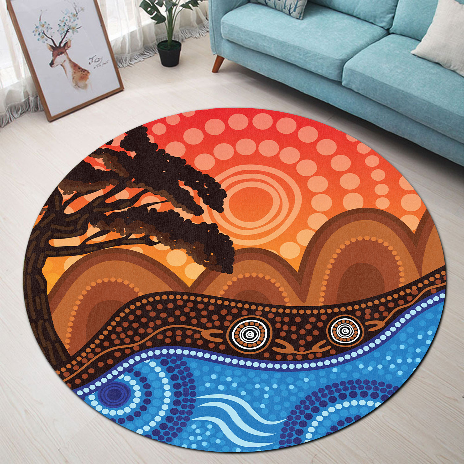 Australia Aboriginal Round Rug - Indigenous Tree on the hill, nature ...