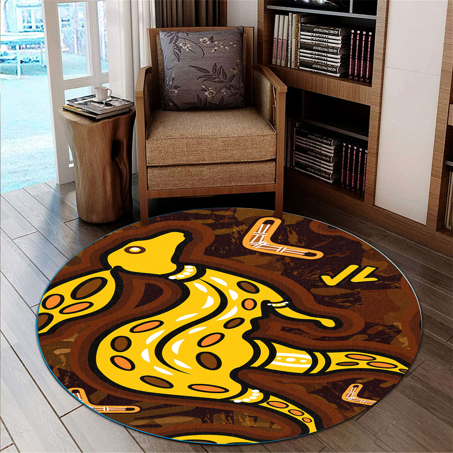 Australia Aboriginal Round Rug - Aboriginal art painting with kangaroo ...