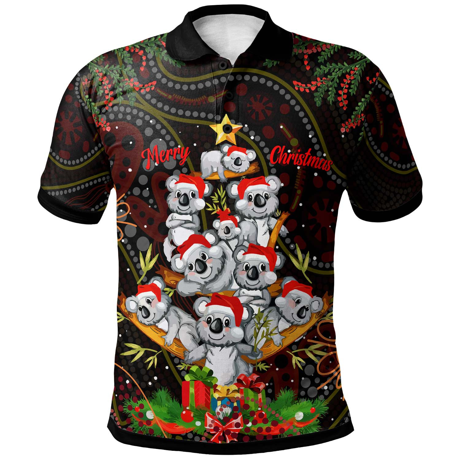 Aboriginal Christmas Polo Shirt - Custom Aussie Koala Christmas Tree ...