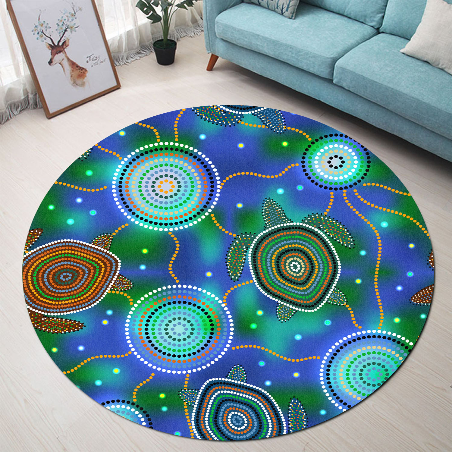 Australia Aboriginal Inspired Round Rug - Aboriginal Sea Turtles And ...