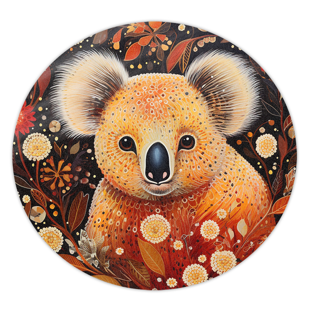 Australia Koala Custom Round Rug - Aboriginal Koala With Golden Wattle ...