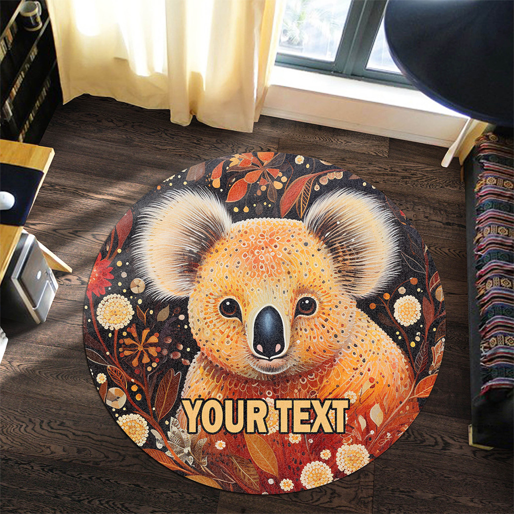 Australia Koala Custom Round Rug - Aboriginal Koala With Golden Wattle ...