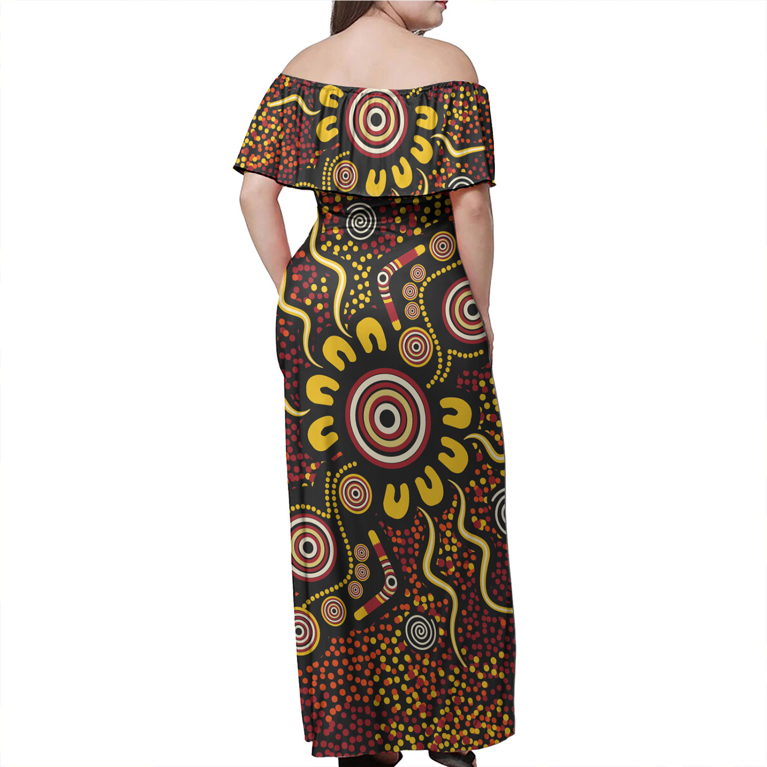 Australia Aboriginal Off Shoulder Long Dress - Aboriginal dot art blue ...