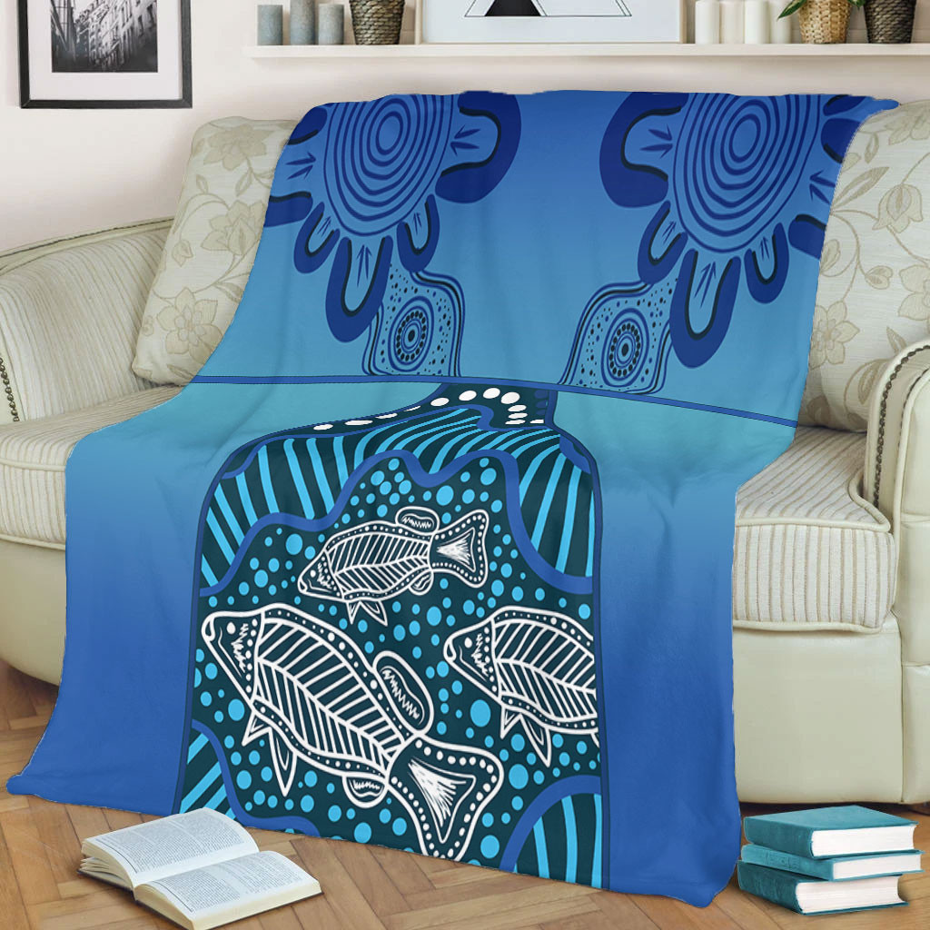 Australia Aboriginal Blanket - Blue Aboriginal Dot With Fish Blanket