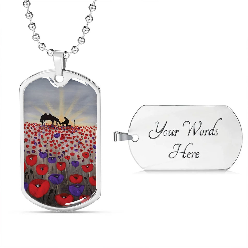 Australia Anzac Day Dog Tag Poppy Red And Purple Flower Anzac Design
