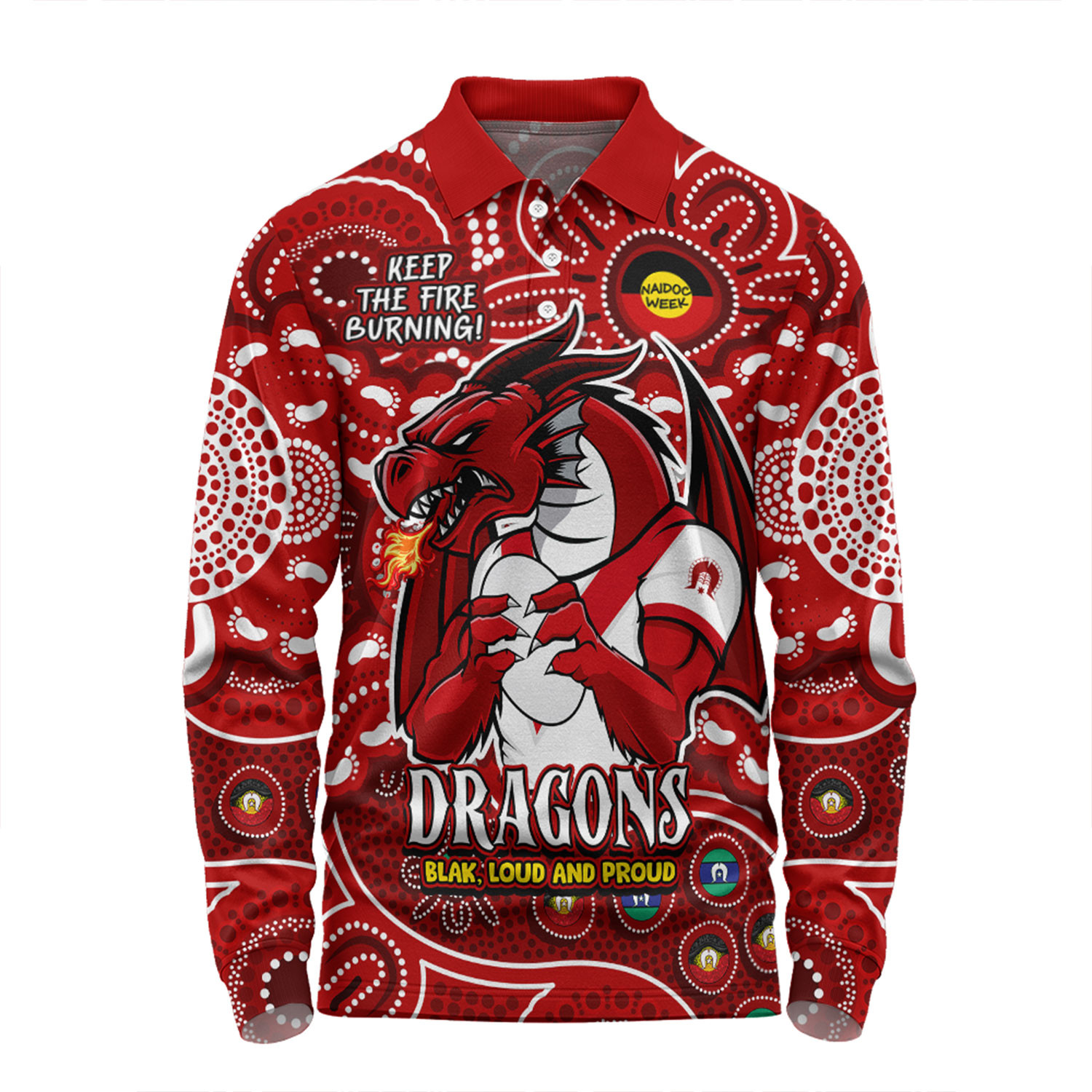 St. George Illawarra Dragons Long Sleeve Polo Shirt Custom Naidoc Week ...