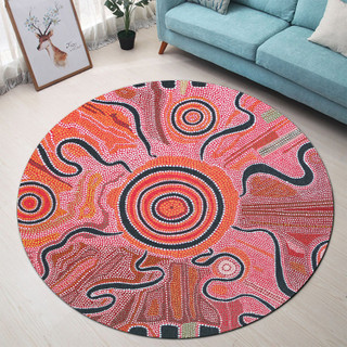 Australia Aboriginal Round Rug - Indigenous Footprint Landscape Round Rug