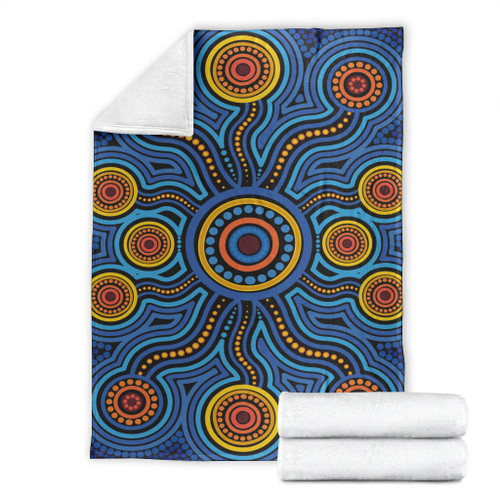 Australia Aboriginal Inspired Blanket - Blue Aboriginal Connection Artwork