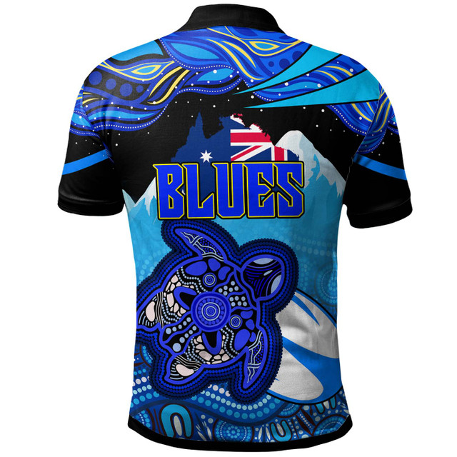 Australia Blues Polo Shirt - Blues Turtle and Mountain Aboriginal ...