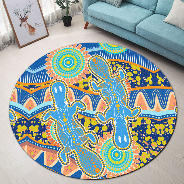 Australia Animals Platypus Aboriginal Round Rug - Blue Platypus With ...