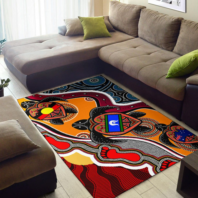 Australia Area Rug - Australia Aboriginal Dots With Turtle and NAIDOC Flags