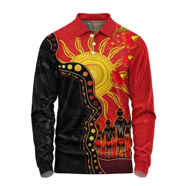 Australia Long Sleeve Polo Shirt Indigenous Dot Painting Inspired By ...